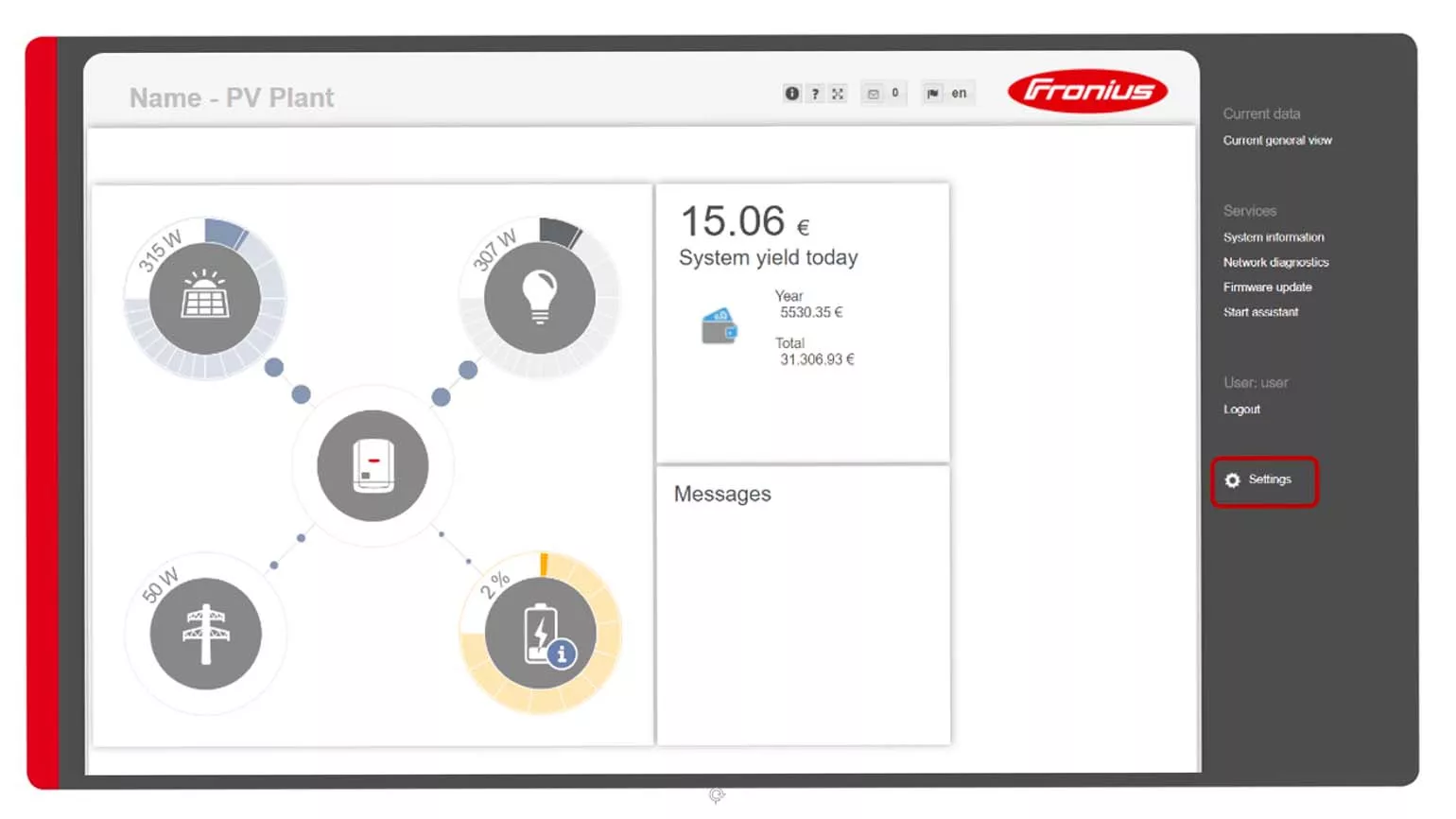 8. After accessing the web user interface, click on "Settings".